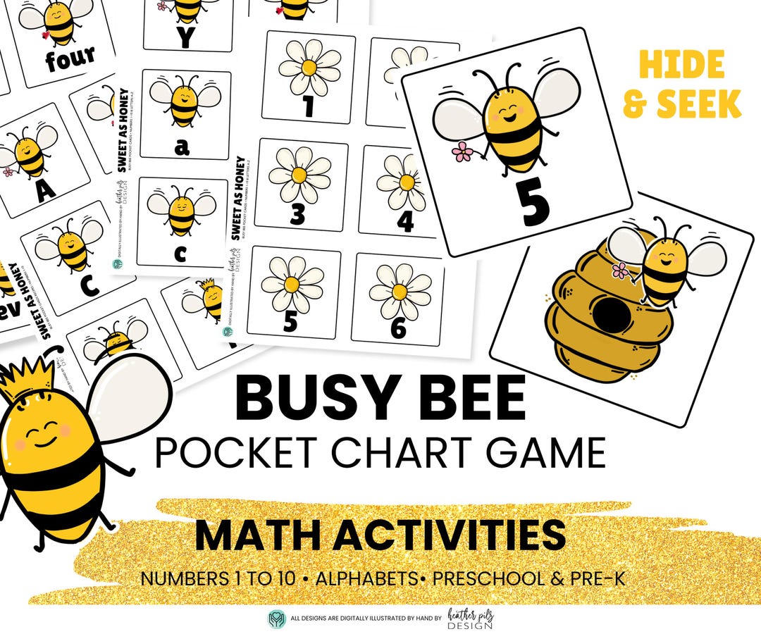 Hide & Seek Bee Pocket Chart Game Cards Preschool Numbers and Alphabet ...