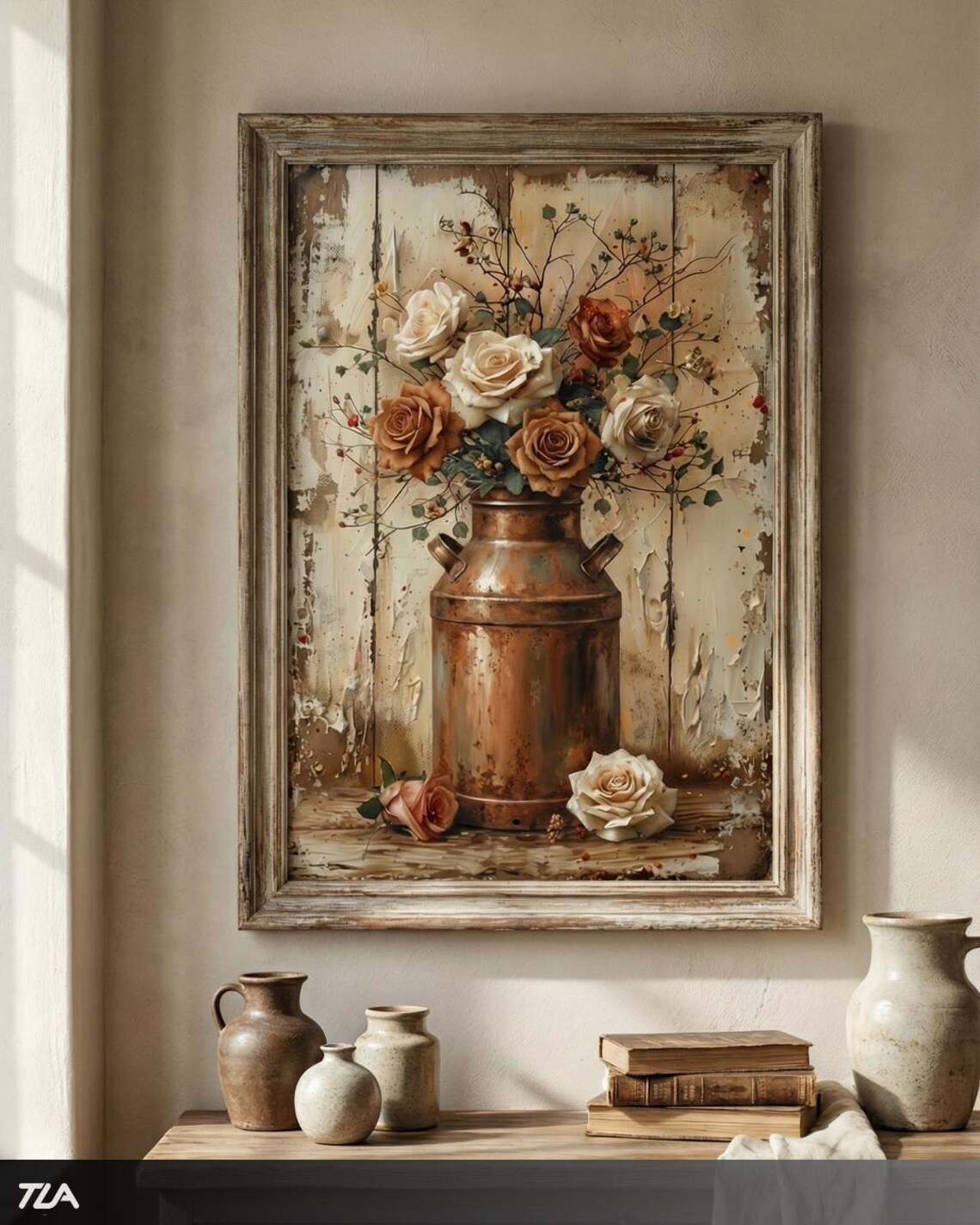 Vintage Rose Bouquet Print, Rustic Farmhouse Decor (digital Download ...