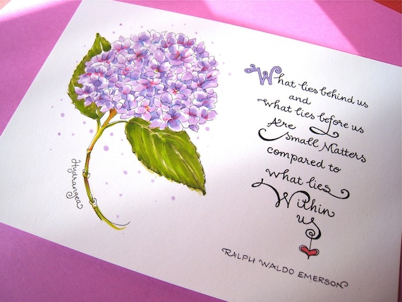 Hydrangea Print Emerson Quote Motivational Quote | Etsy