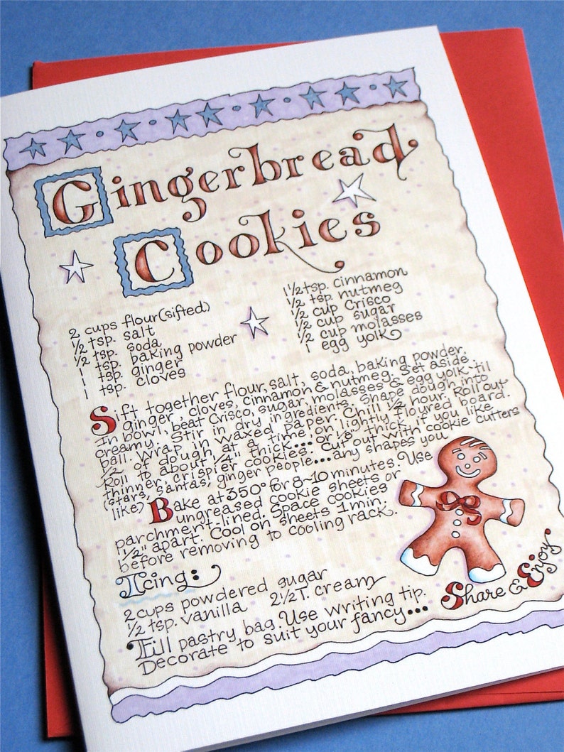 Gingerbread Men Christmas Card Christmas Cookies Recipe Card - Etsy