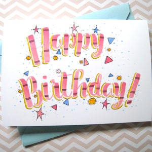 Confetti Happy Birthday Card - Custom Message Card - Hand Lettered ...