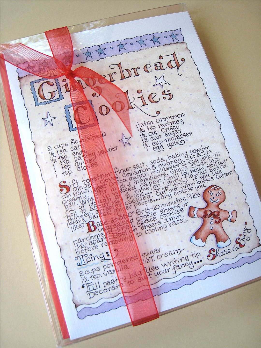 Gingerbread Cookies Christmas Cards Set - Christmas Cookie Recipe Cards ...