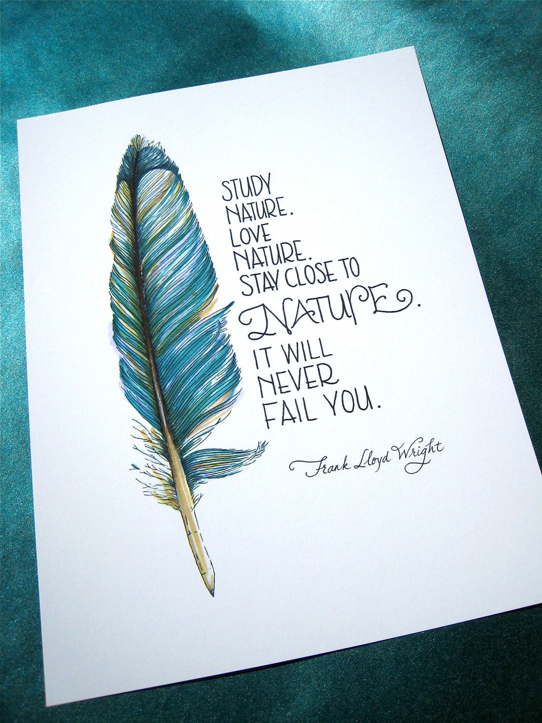 Nature Quote Print - Feather Art - Inspirational Print - Teal Blue ...