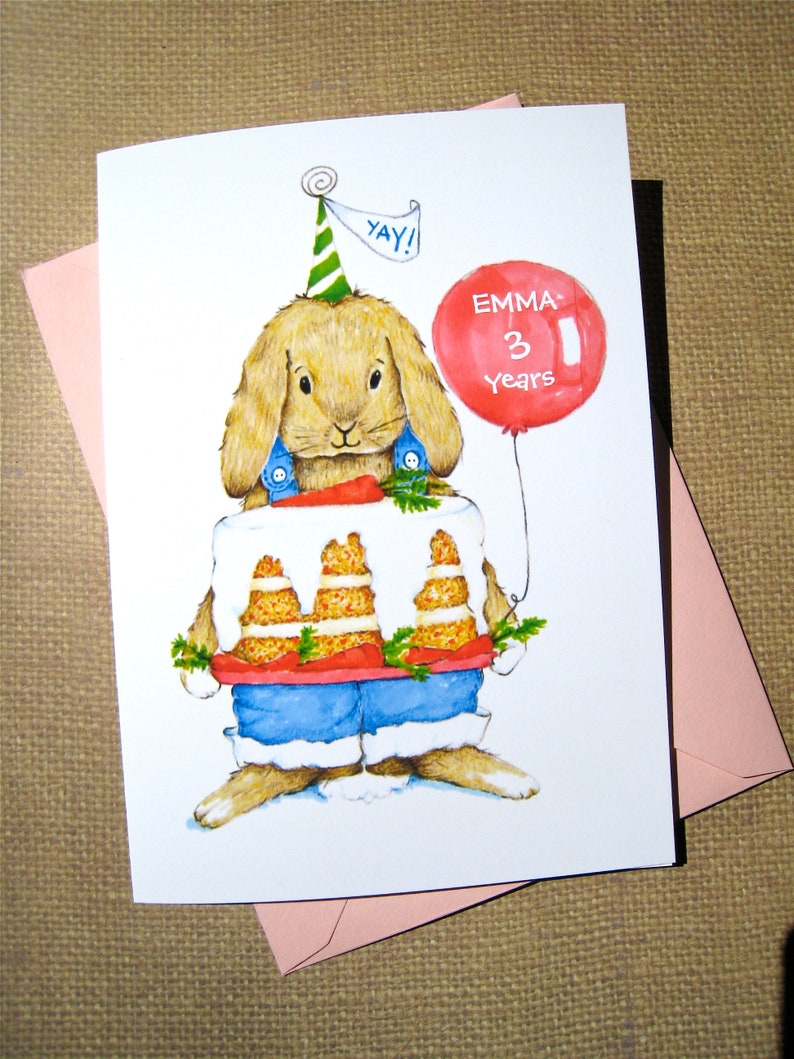 Bunny Birthday Card - Child Birthday Card - Personalized Birthday ...