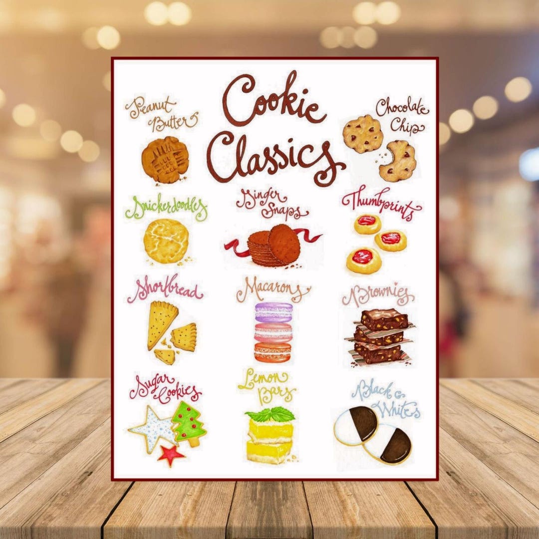 Cookies Classics Print - Favorite Cookies Chart - Kitchen Art - Gift ...
