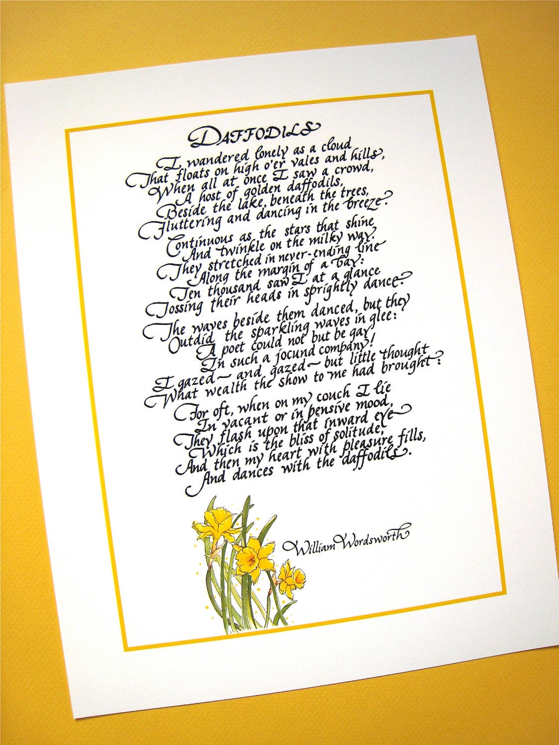 Daffodils Calligraphy Print - Wordsworth Poem - English Romantic ...
