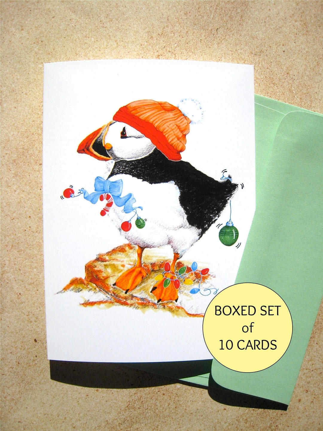 Puffin Christmas Cards | Boxed Set of 10 Cards | Holiday Bird Cards ...