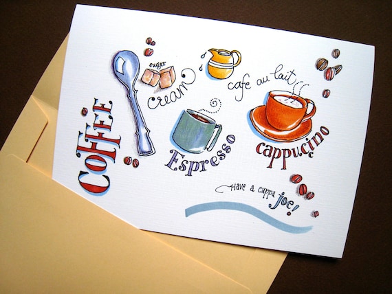 Coffee Cups Card Coffee Gift Card for Coffee Lover | Etsy