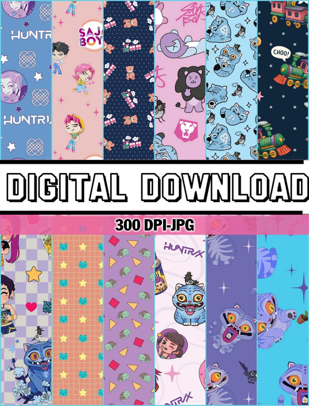 Kpop Demon Hunters Digital Paper Huntrix Seamless Wallpaper Movie ...
