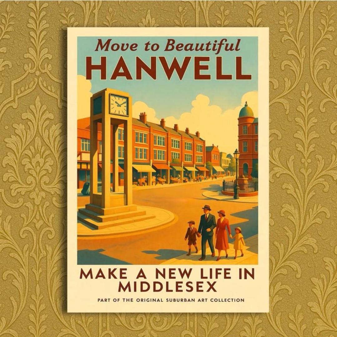 Hanwell Vintage Travel Poster Unframed – Portrait Art Deco Print ...