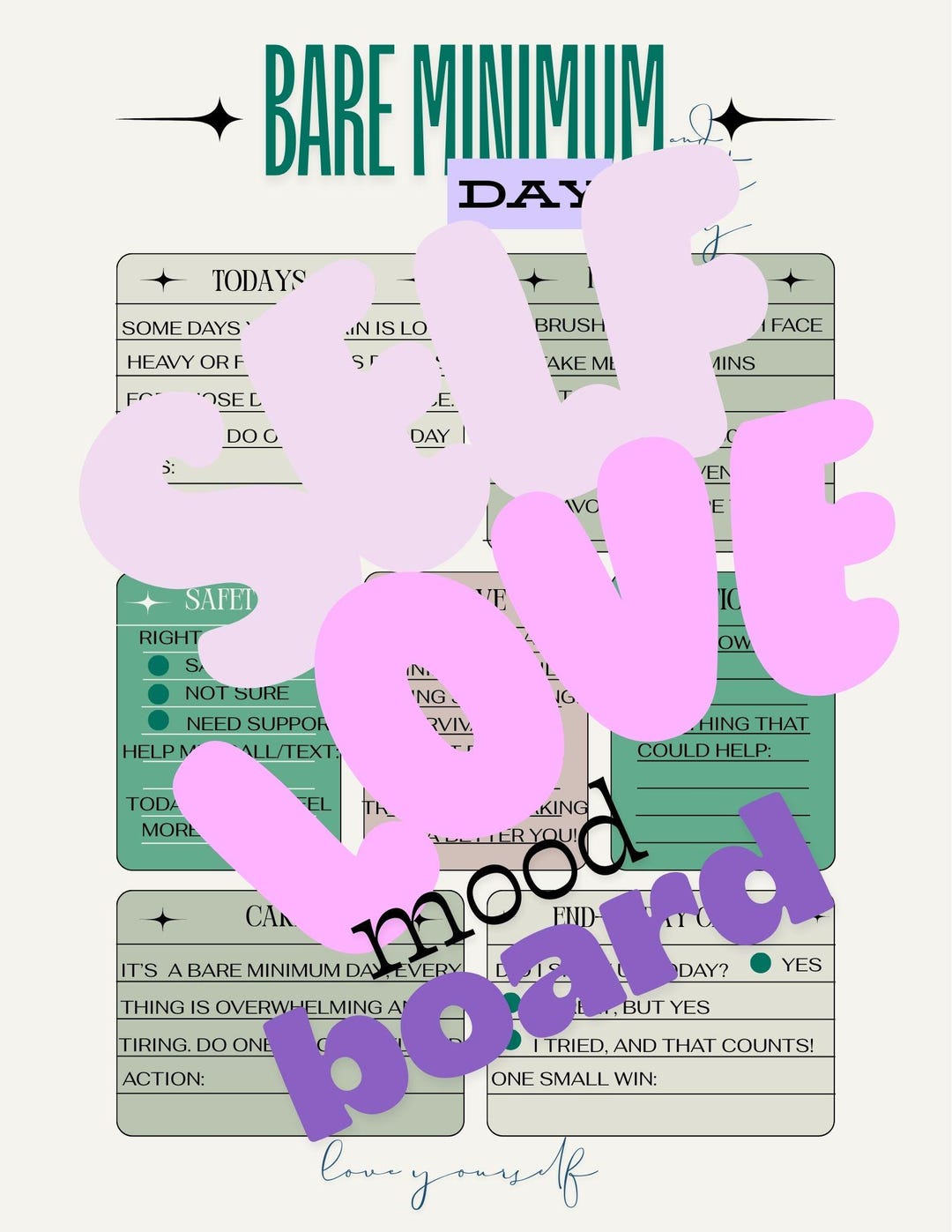 Bare Minimum Day Planner | Survival Agenda, Mental Health Reset ...