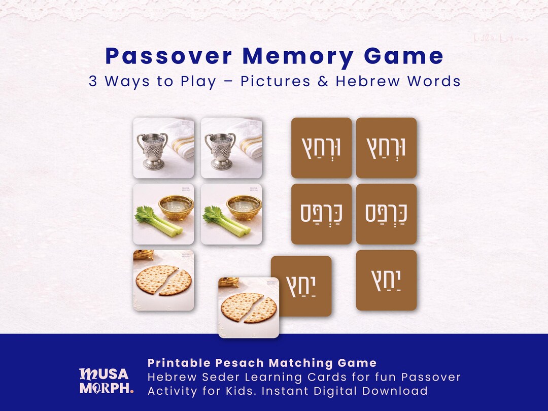 Passover Memory Game | Pesach Seder Cards | Hebrew Learning Game for ...