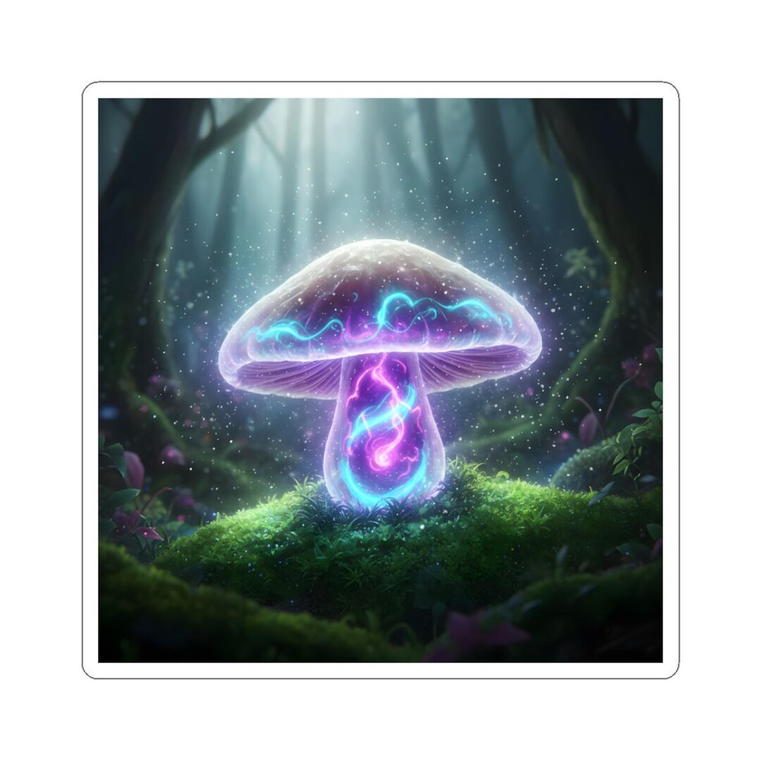 Bioluminescent Neon Mushroom Sticker | Magical Glowing Seed Pod ...
