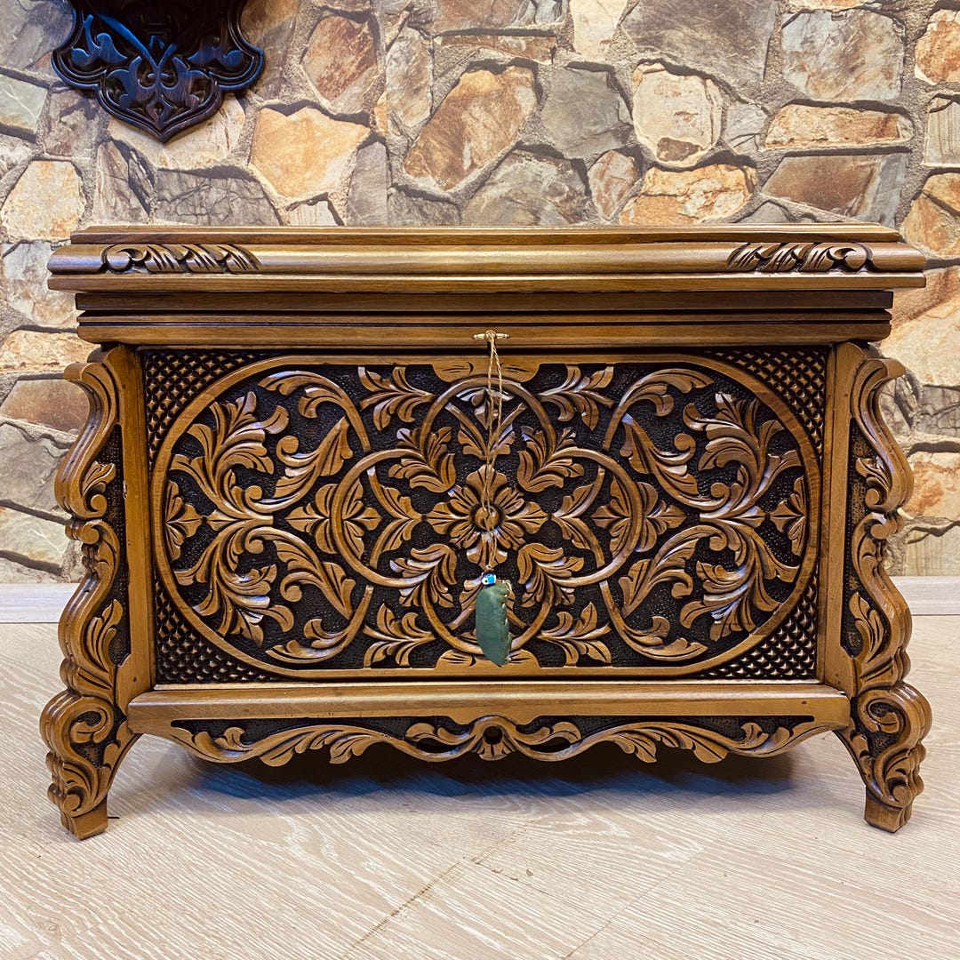 Hand-carved Walnut Side Table Chest - Etsy