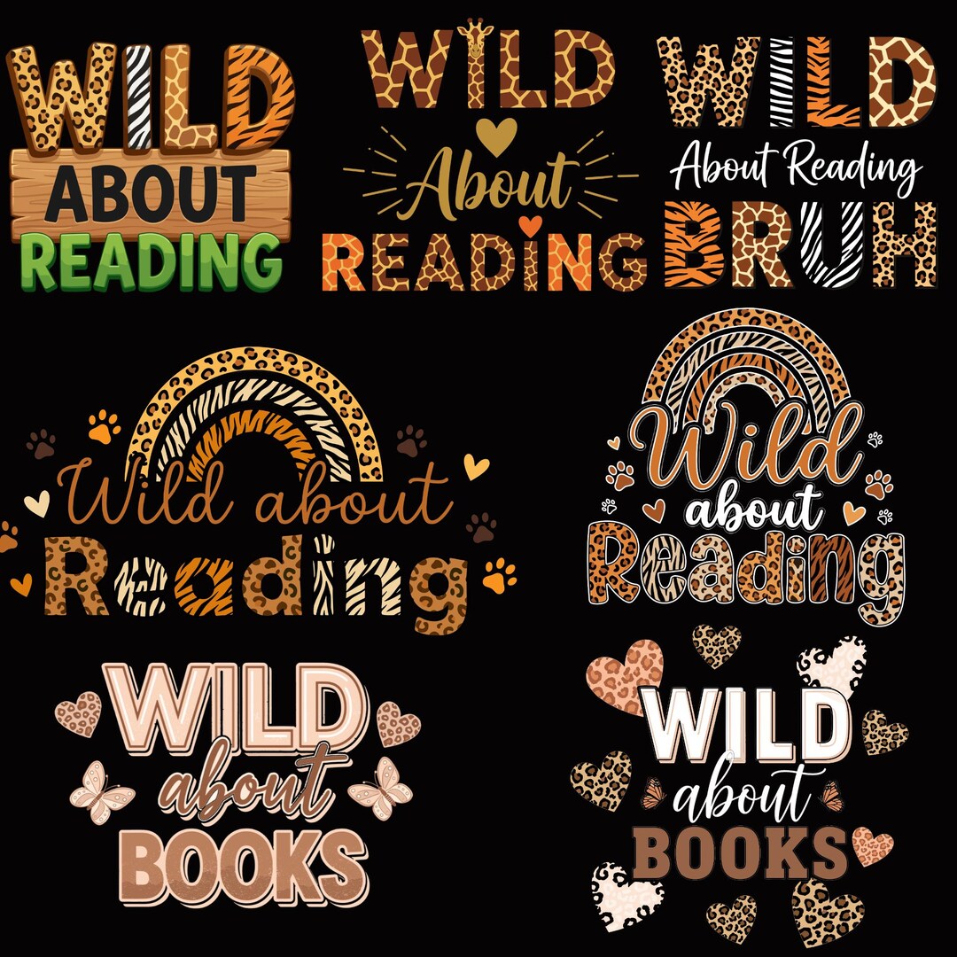 Wild About Reading PNG Bundle, Animal Book Lover Sublimation Design ...