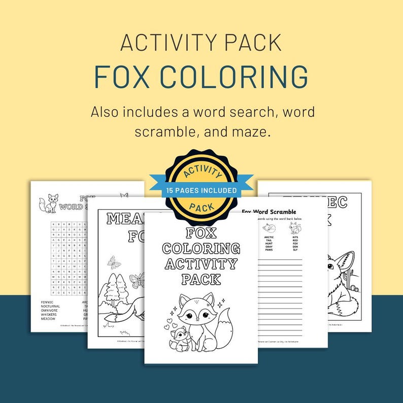 Fox Coloring Activity Pack - Etsy