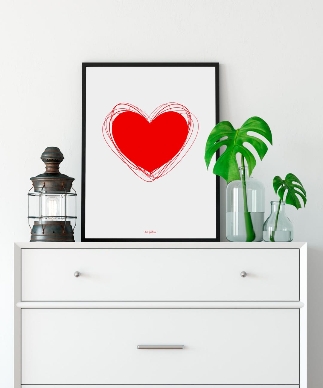 Red Heart Printable Wall Art | Hand-drawn Love Illustration ...