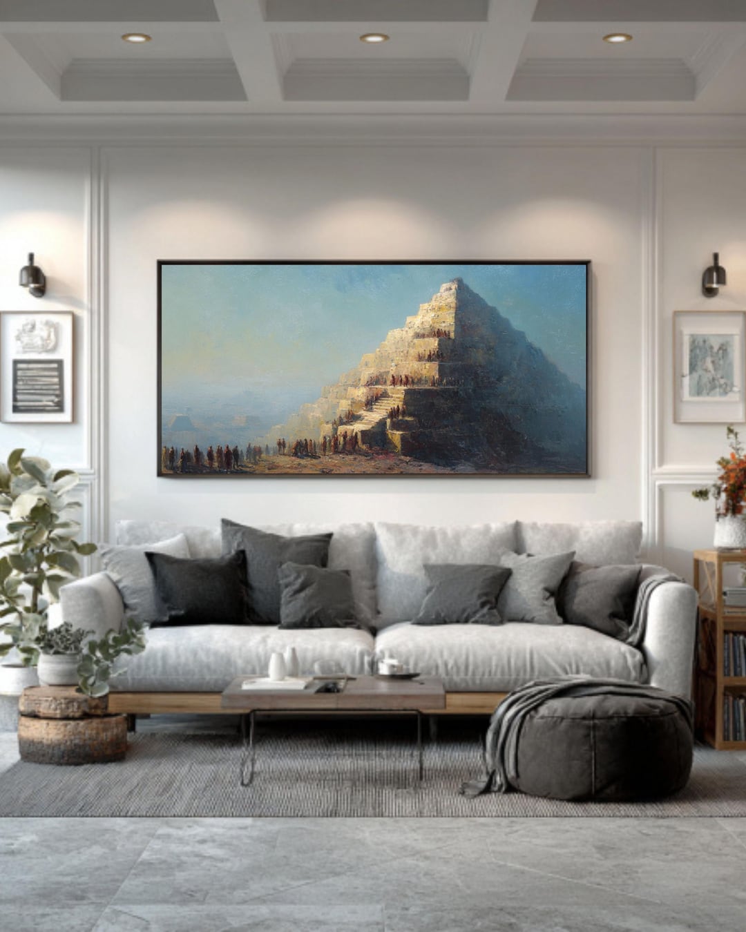 Great Pyramid Canvas – Ancient Egypt Scene With Workers Climbing Steps ...