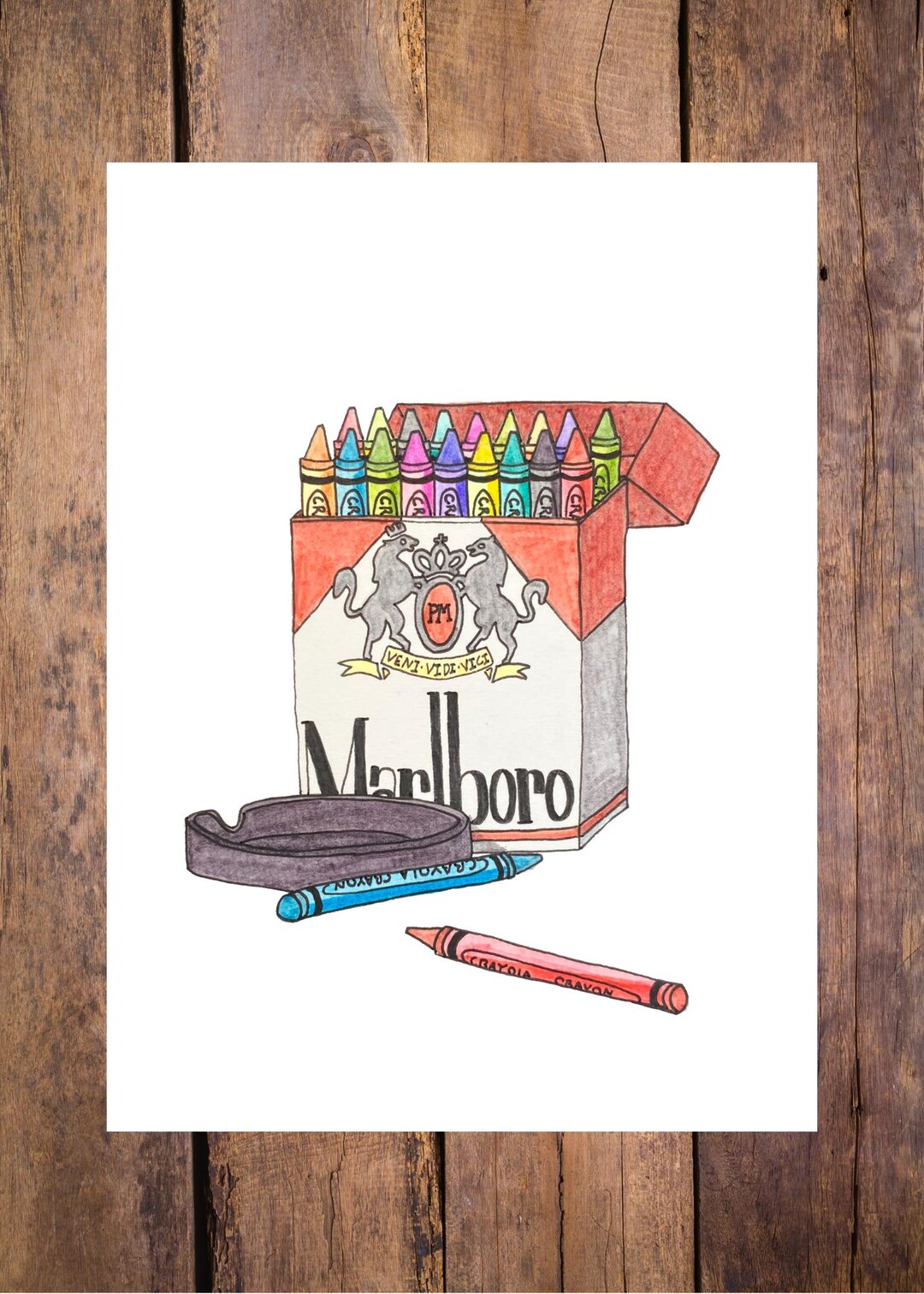 Art Not Smoke Vintage Crayon Box Print – Funny Pop Art Style Drawing ...