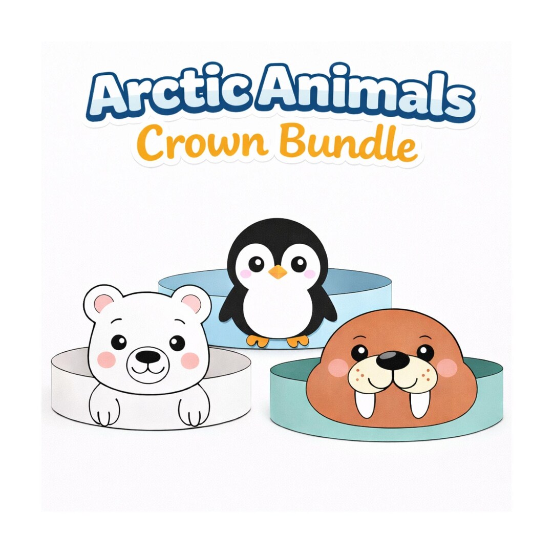 Arctic Animal Crown Bundle Printable | Color and Black and White - Etsy