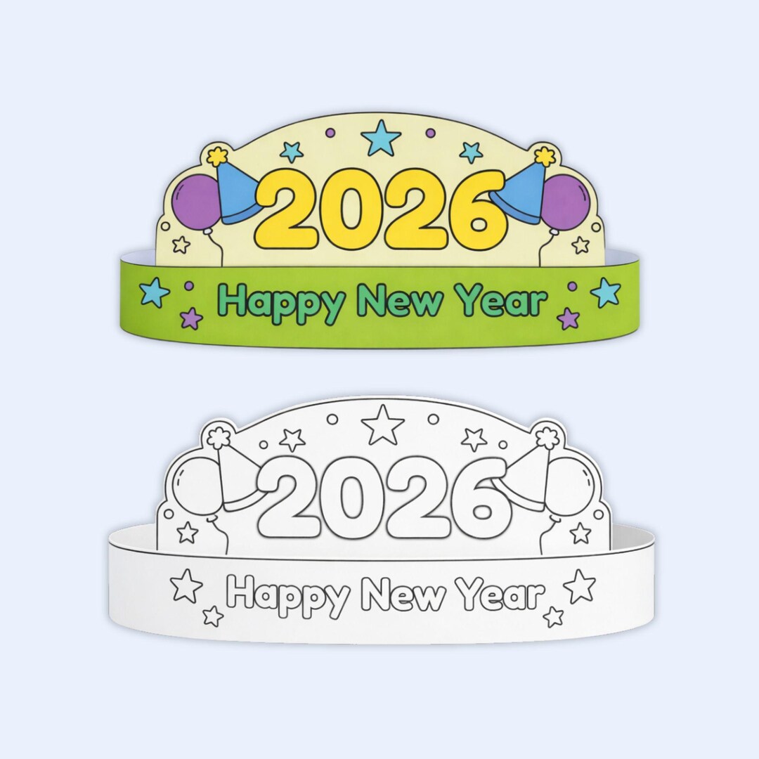 2026 Crown Craft for Kids | Printable New Year Headband | Color & Black ...