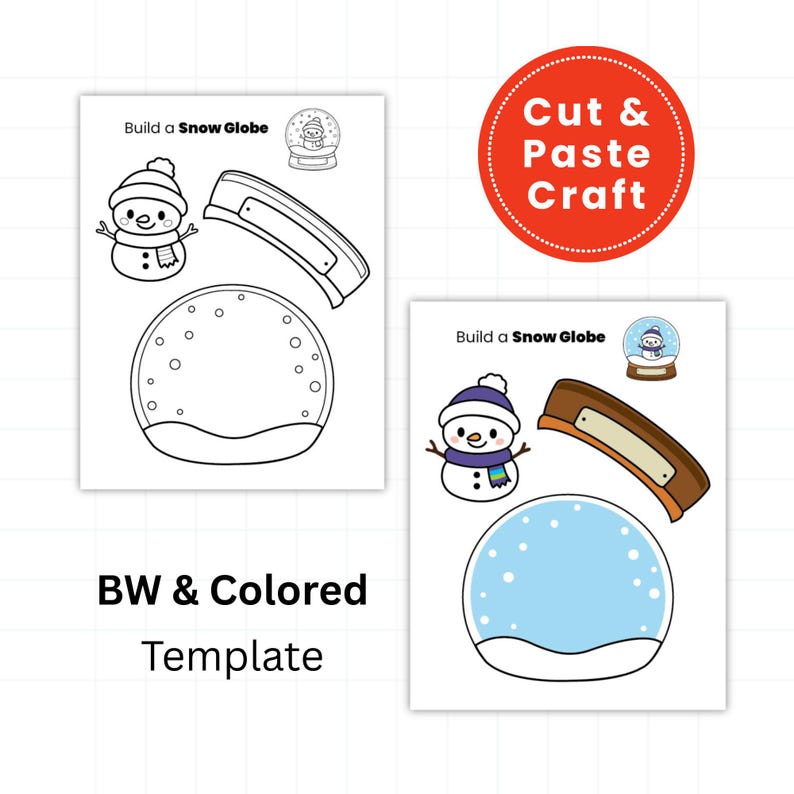 Snowman Snow Globe Craft | Cut and Paste Winter Activity (PDF) - Etsy