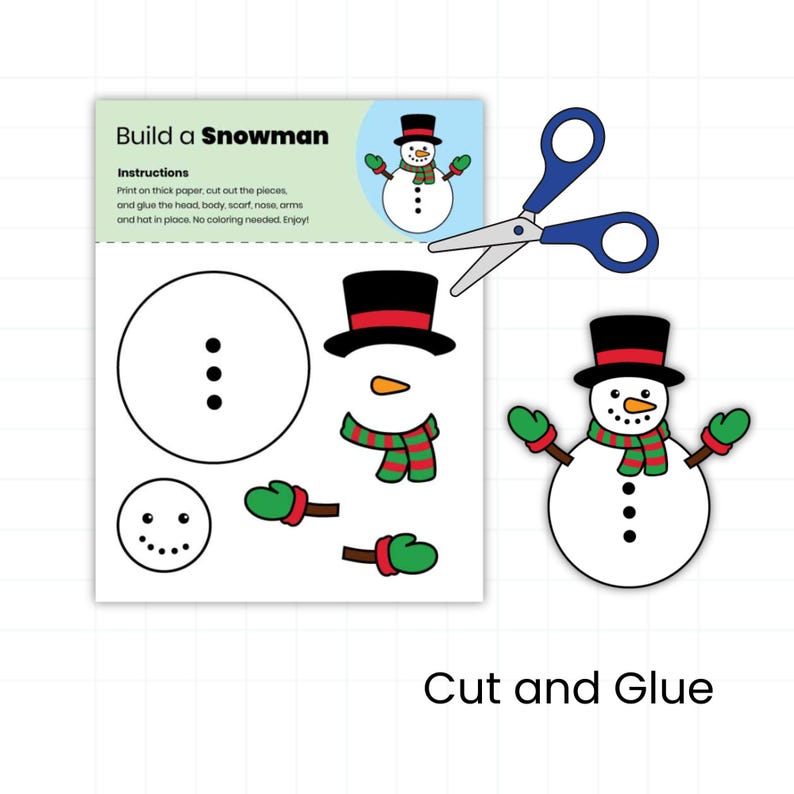 Snowman Cut and Paste Printable | Build-it Activity for Kids | Winter ...