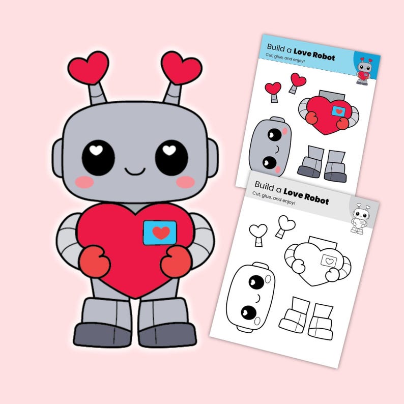 Build a Love Robot Cut and Paste Craft | Valentine Preschool Printable ...