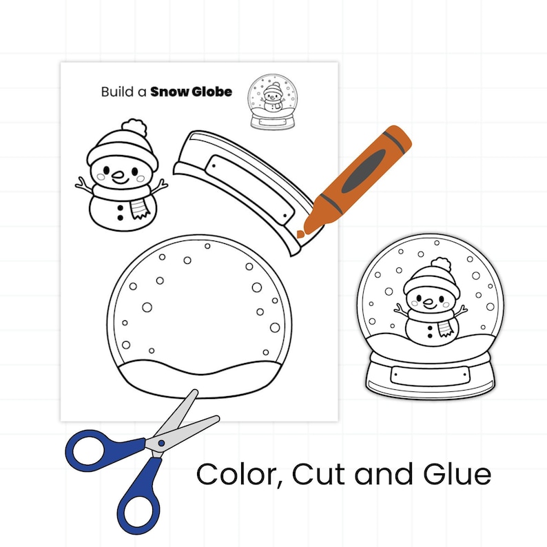 Snowman Snow Globe Craft | Cut and Paste Winter Activity (PDF) - Etsy