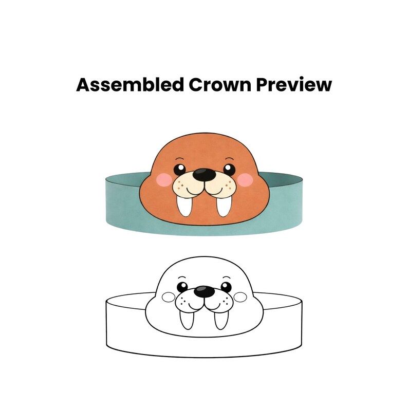 Walrus Crown Craft Printable | Arctic Animal Paper Crown | Color and B ...