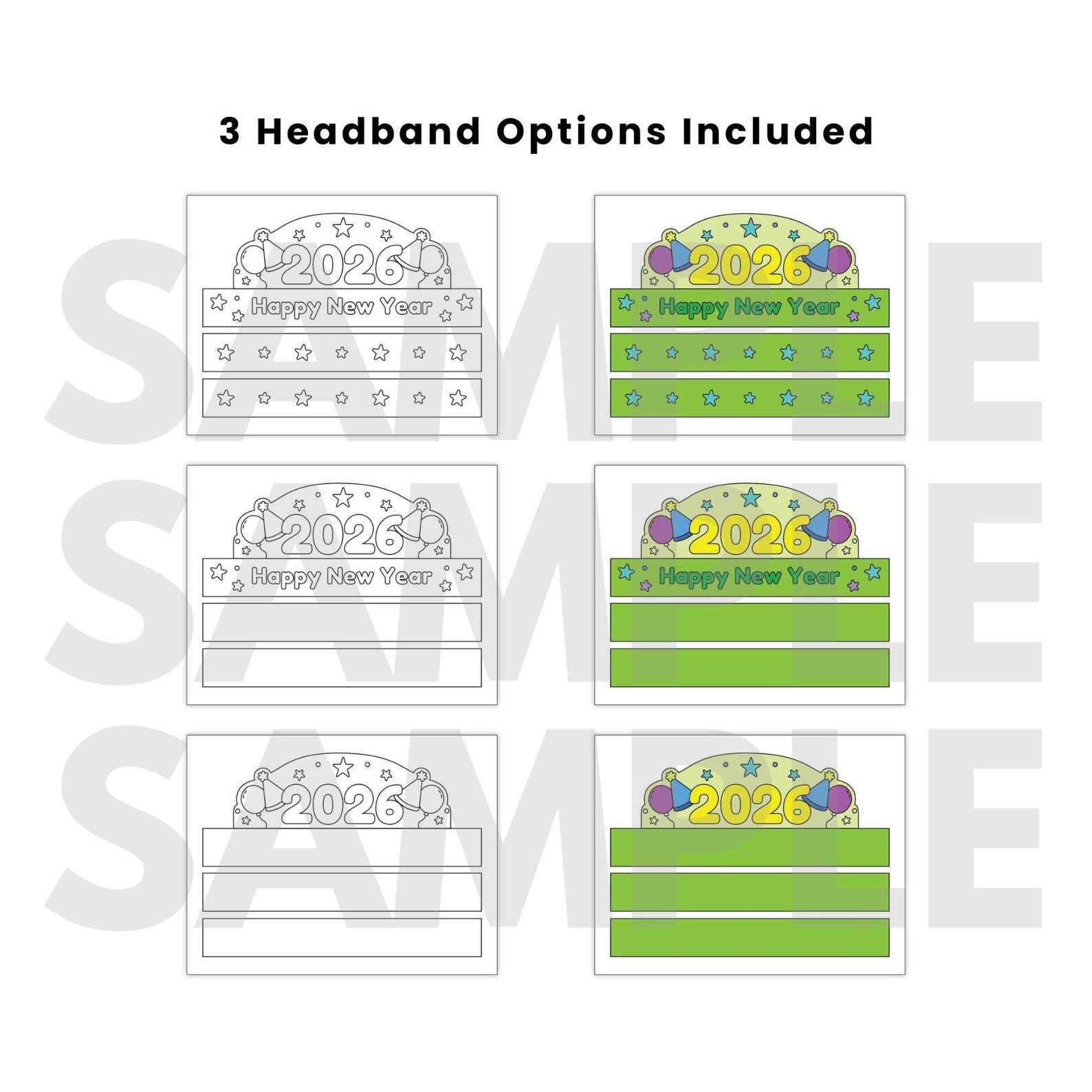 2026 Crown Craft for Kids | Printable New Year Headband | Color & Black ...