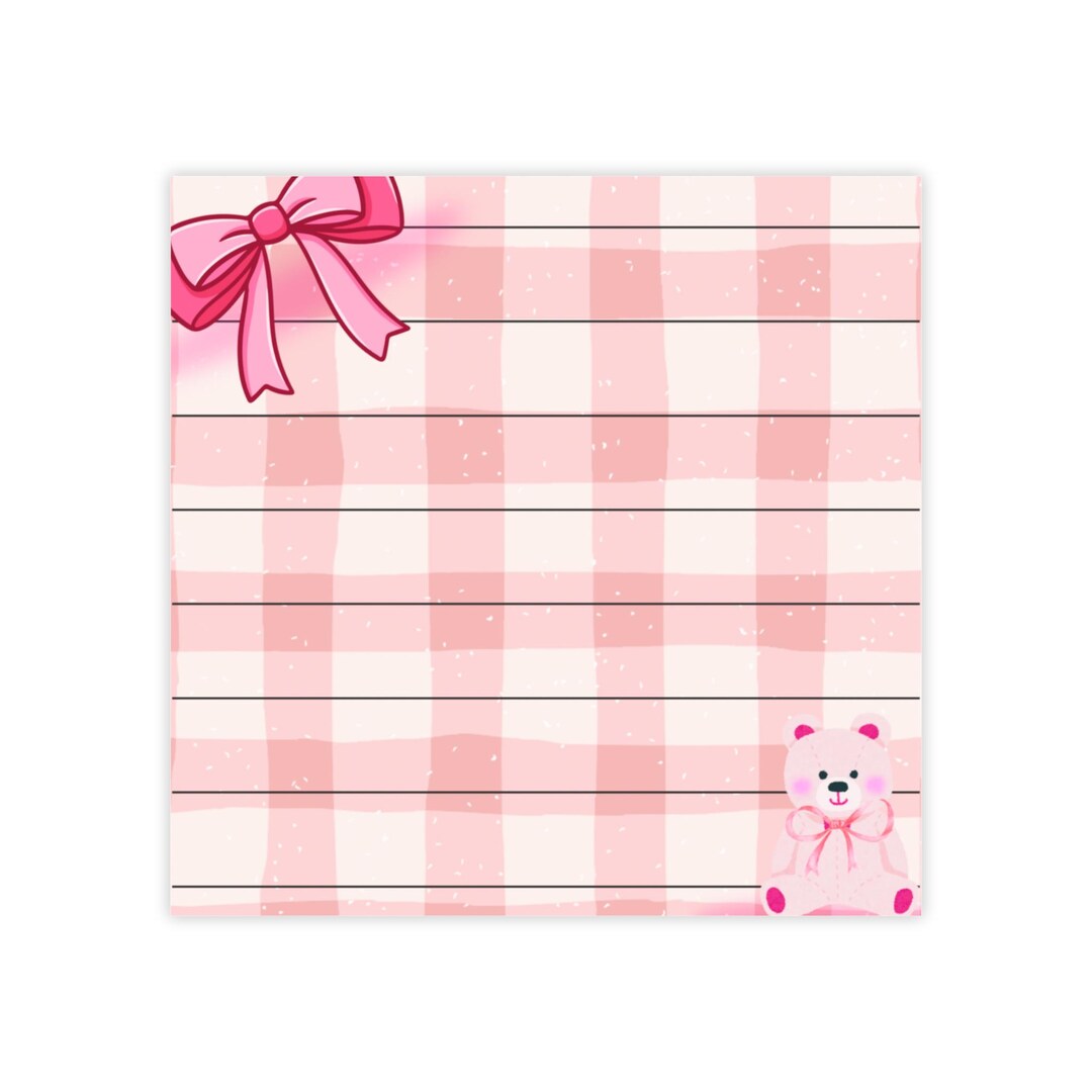 Pink Gingham Teddy Bear Post-it Notes | Lined Sticky Notes - Etsy