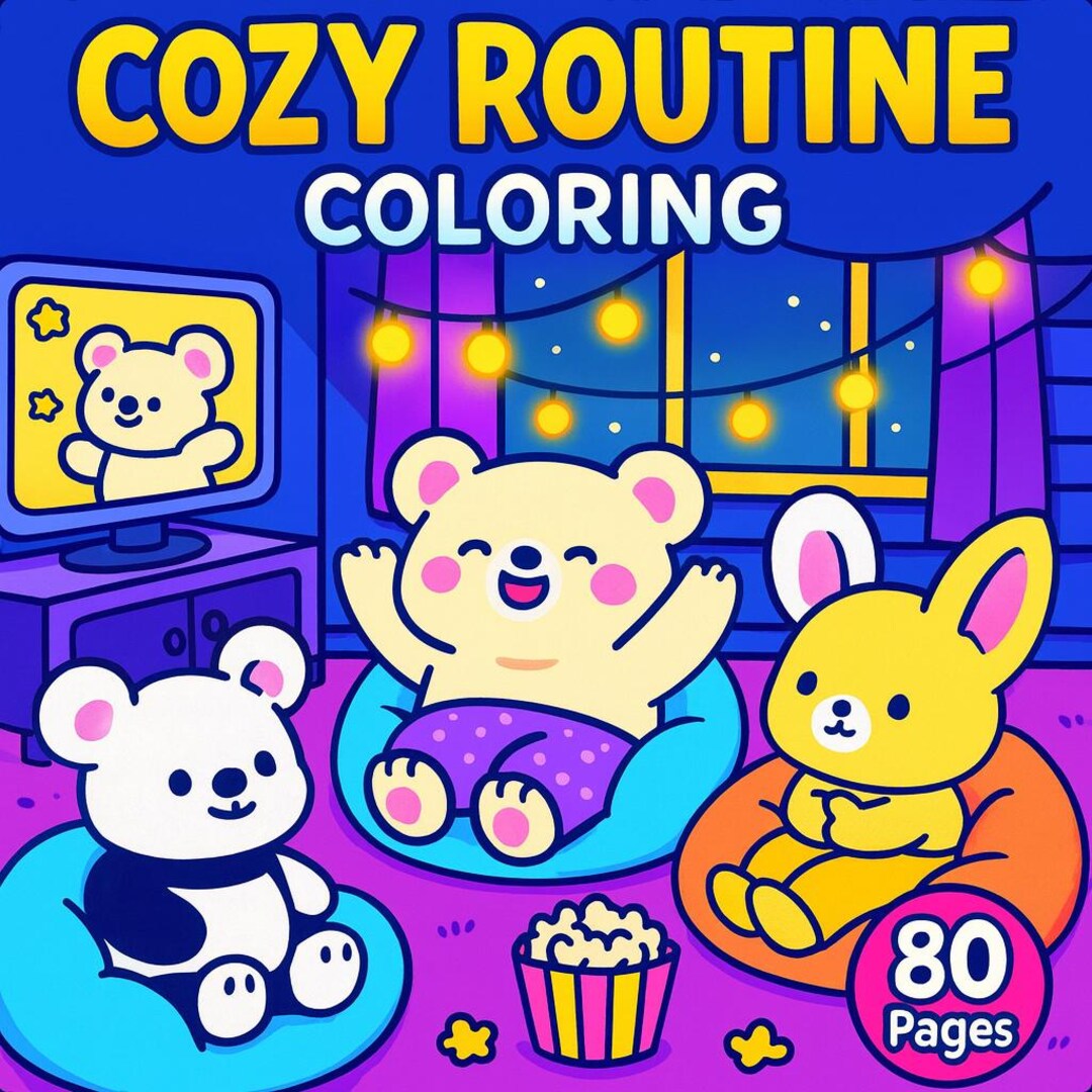 80 Cozy Routine Animals Coloring Pages, Kawaii Bear Book, Cute Daily ...