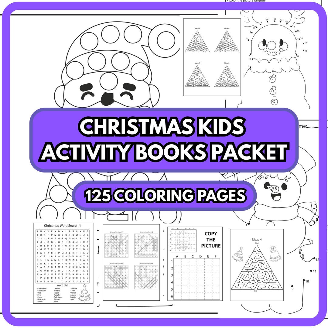 125 Christmas Coloring Pages Packet, Education Winter Activity Book ...