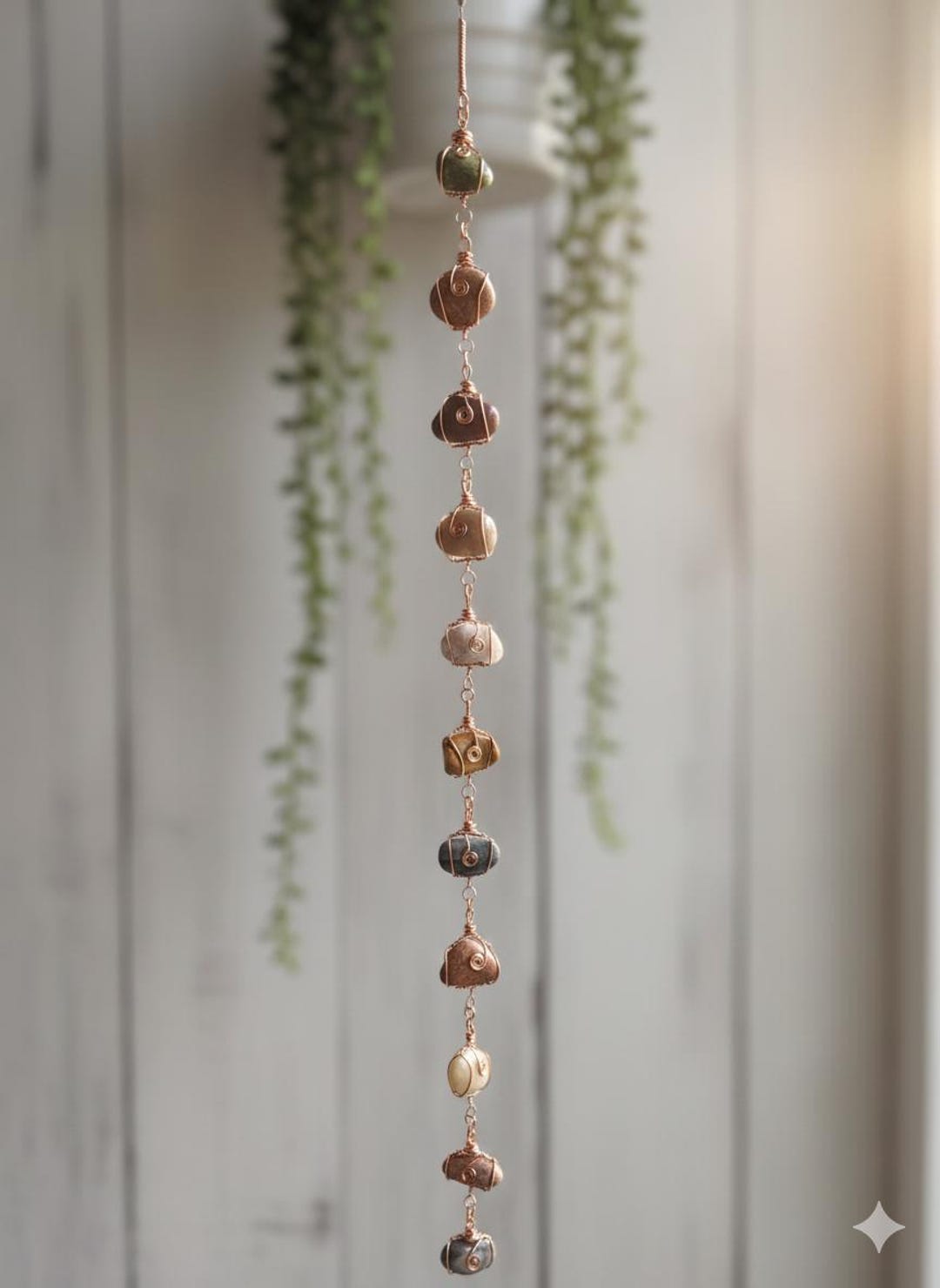 Great Lakes Stone Chain Wall Art | Natural Rock Mobile & Chime, Wire ...