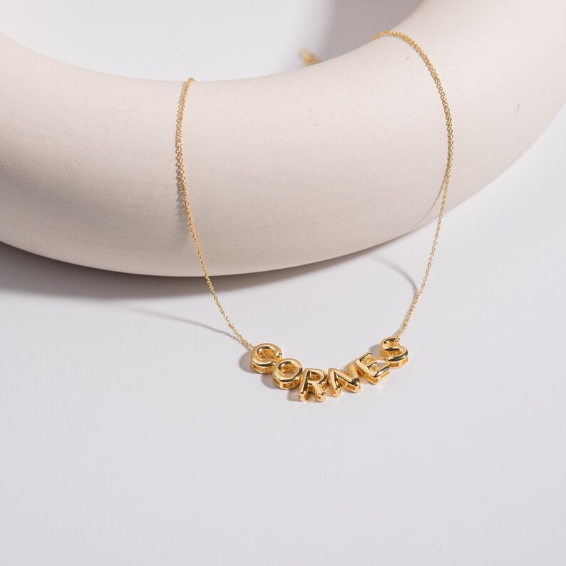 Custom Bubble Name Necklace, Dainty 3D Letter Name Necklace, Initial ...