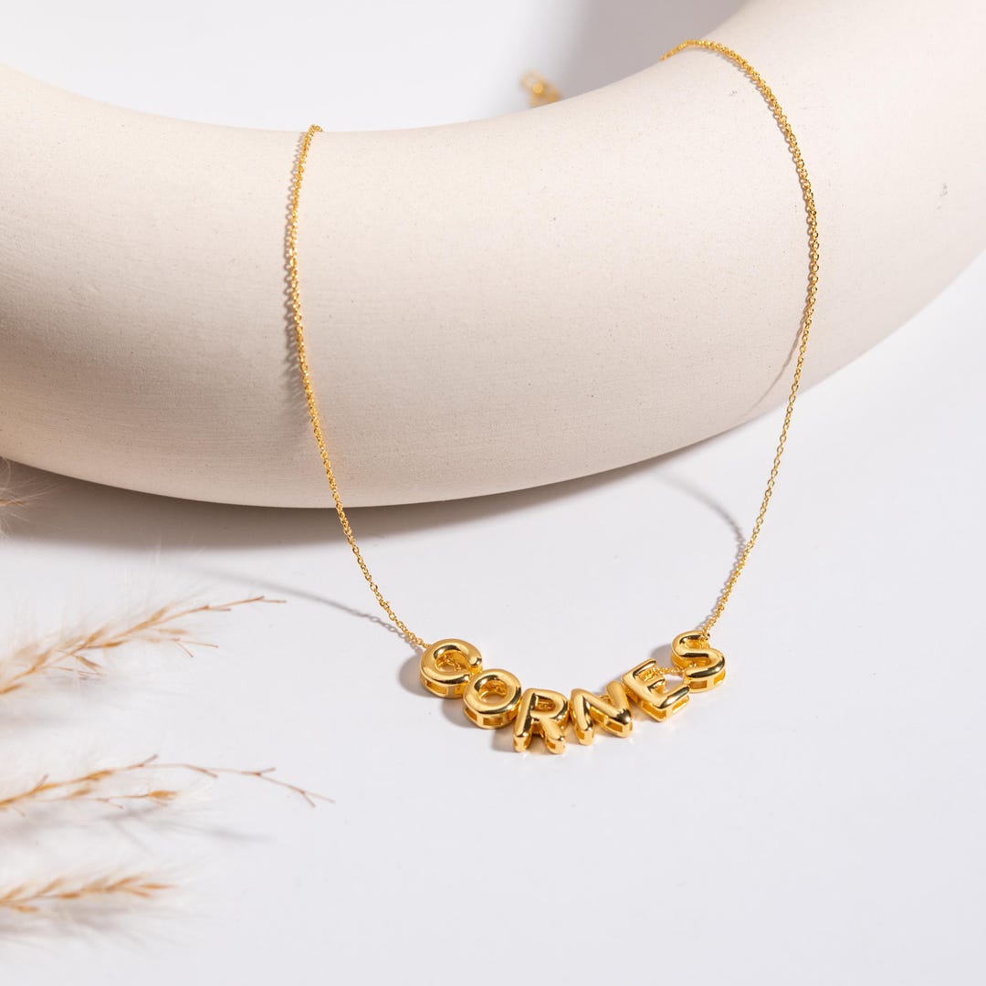 Custom Bubble Name Necklace, Dainty 3D Letter Name Necklace, Initial ...