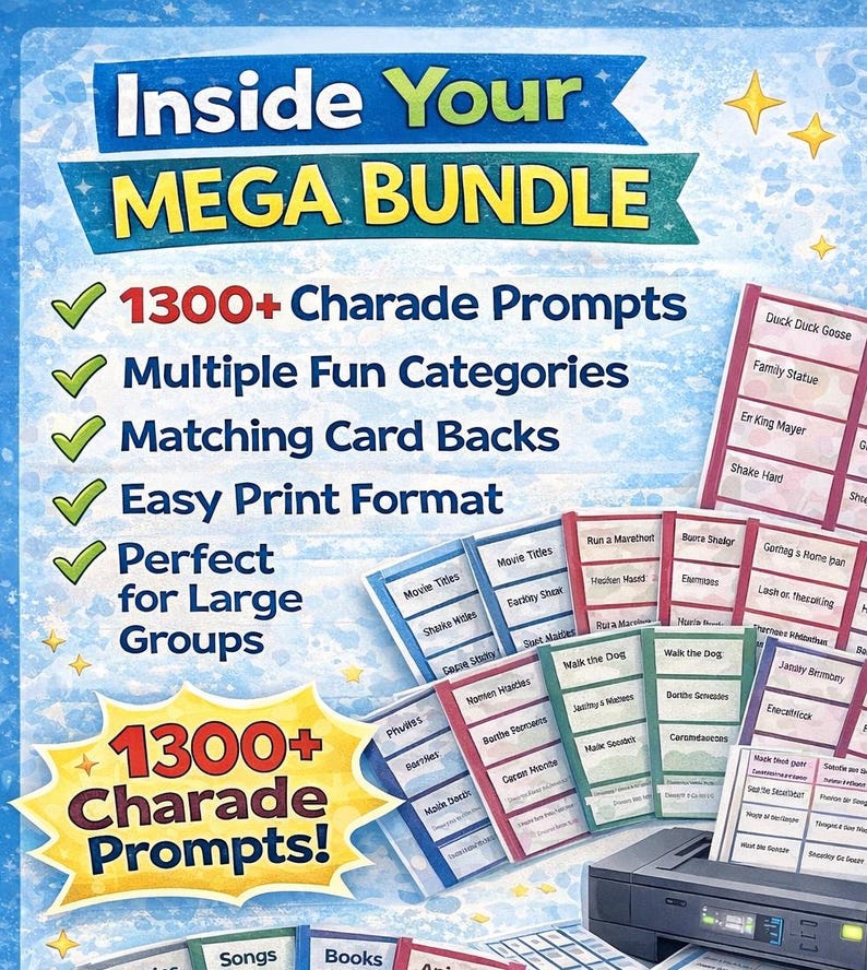 Ultimate Charades Mega Bundle | 1300+ Charades Prompts | Printable ...