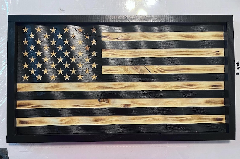 Custom Wooden Signs - Waving American Flag Black and White - Etsy