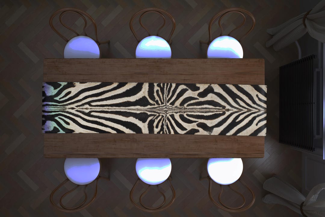 Zebra Stripe Pattern Table Runner, Symmetrical Zebra Black Cream Safari ...
