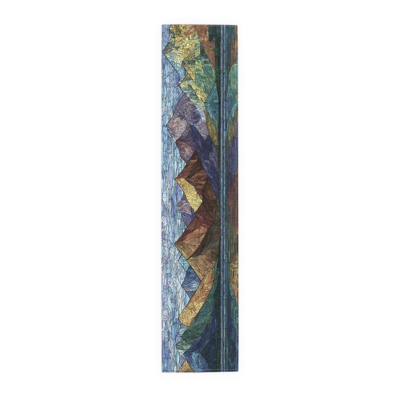 Bright Mountain Table Runner, Abstract Alpine Ridge Dining Centerpiece ...