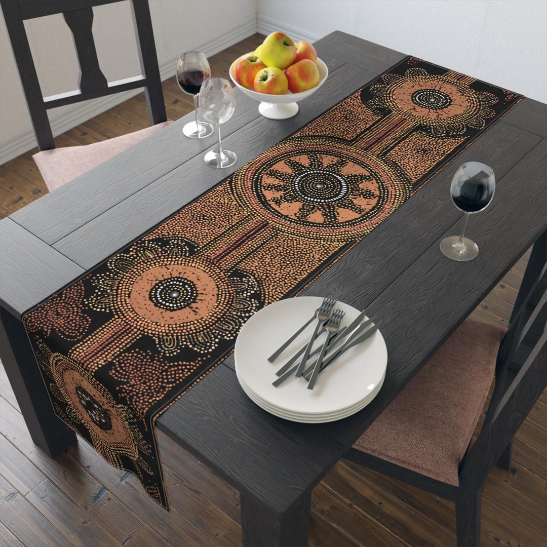 Orange Tribal Dot Art Table Runner, Ethnic Sun Mandala Dining Scarf ...