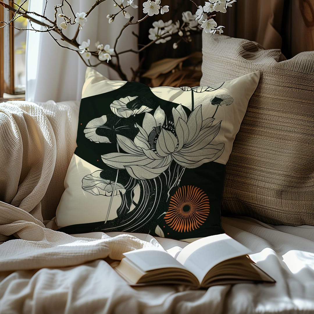 Botanical Zen Lotus Double-sided Print Spun Polyester Square Pillowcase ...