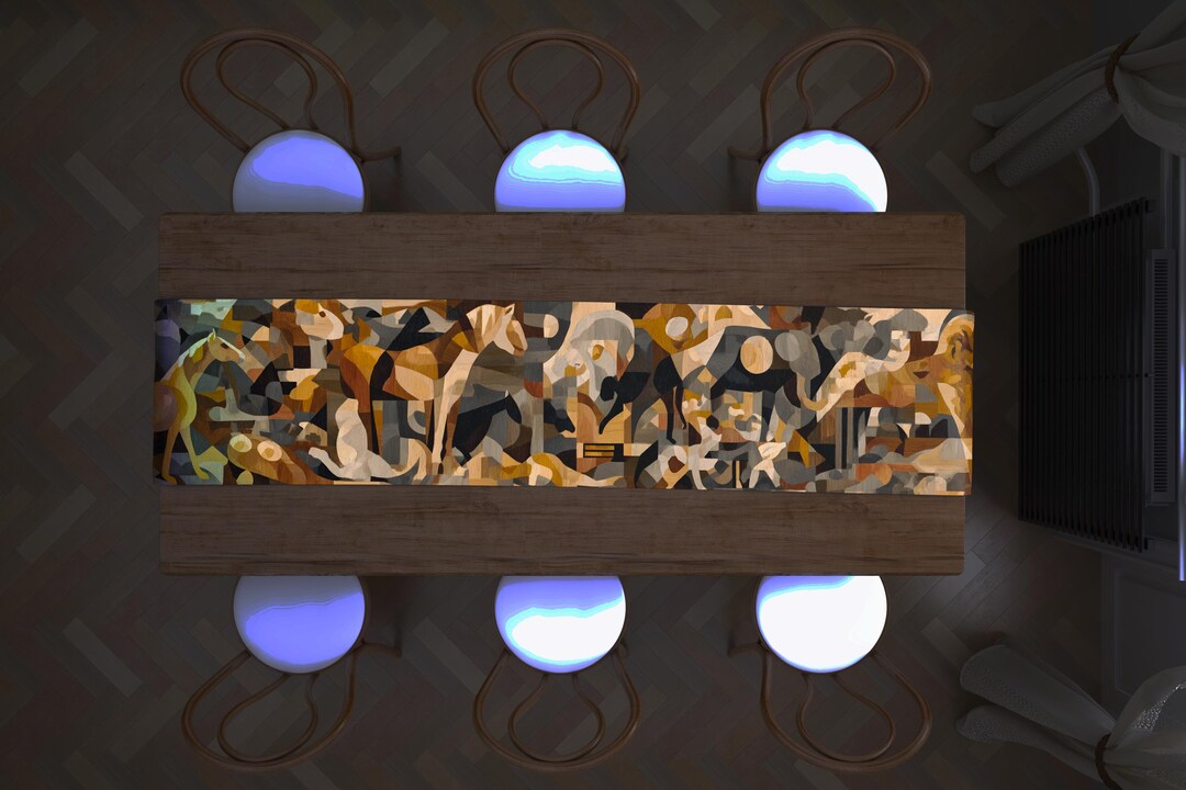 Abstract Wood Mosaic Table Runner, Earthy Timber Texture Dining Scarf ...