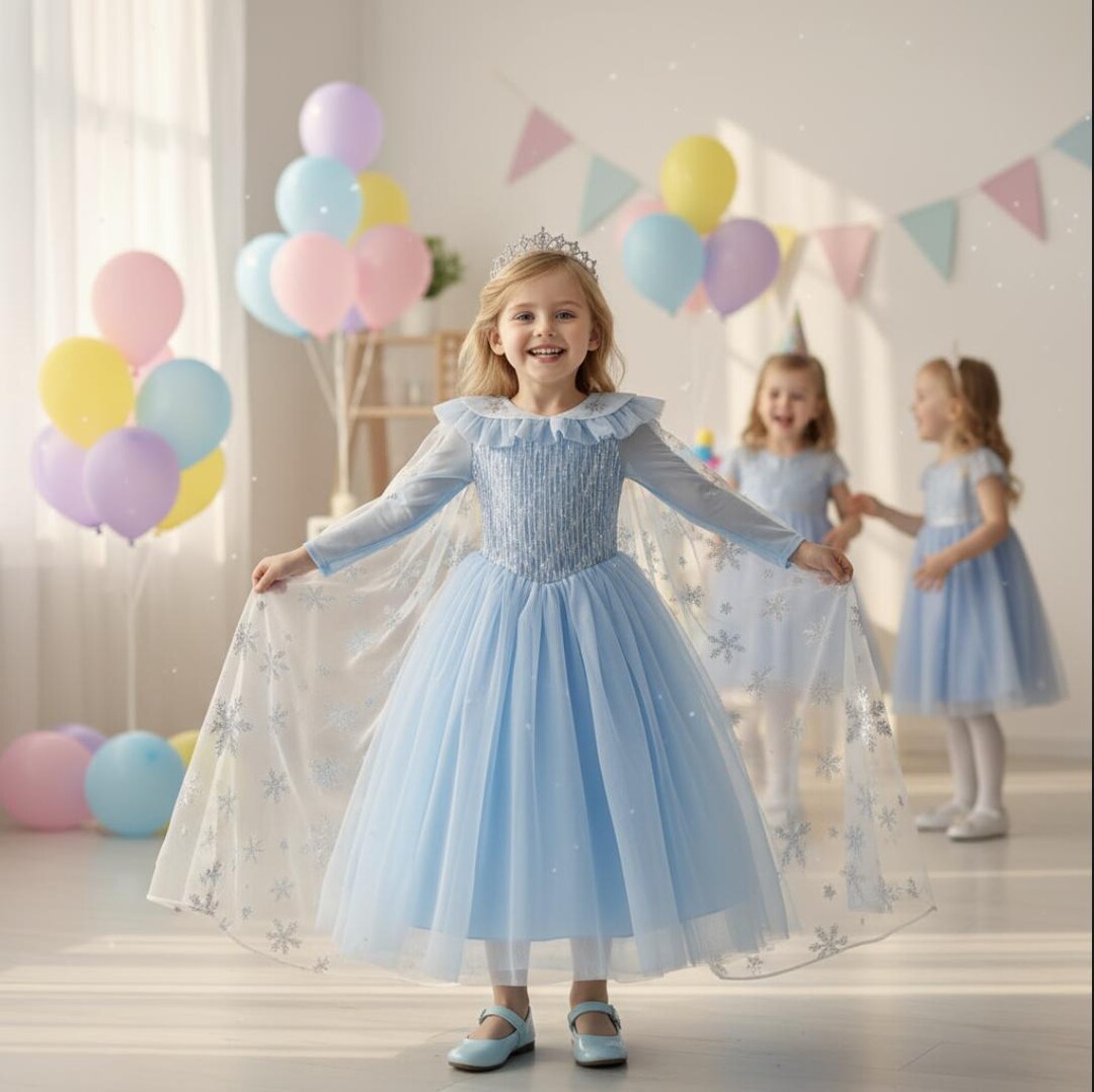 Snow Queen Princess Dress – Elsa Inspired Blue Costume With Glitter ...