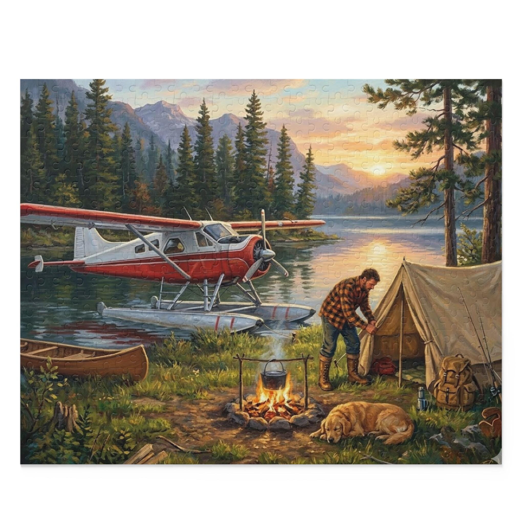 Seaplane Lakeside Camping Puzzle | Scenic Wilderness Campfire Jigsaw - Etsy