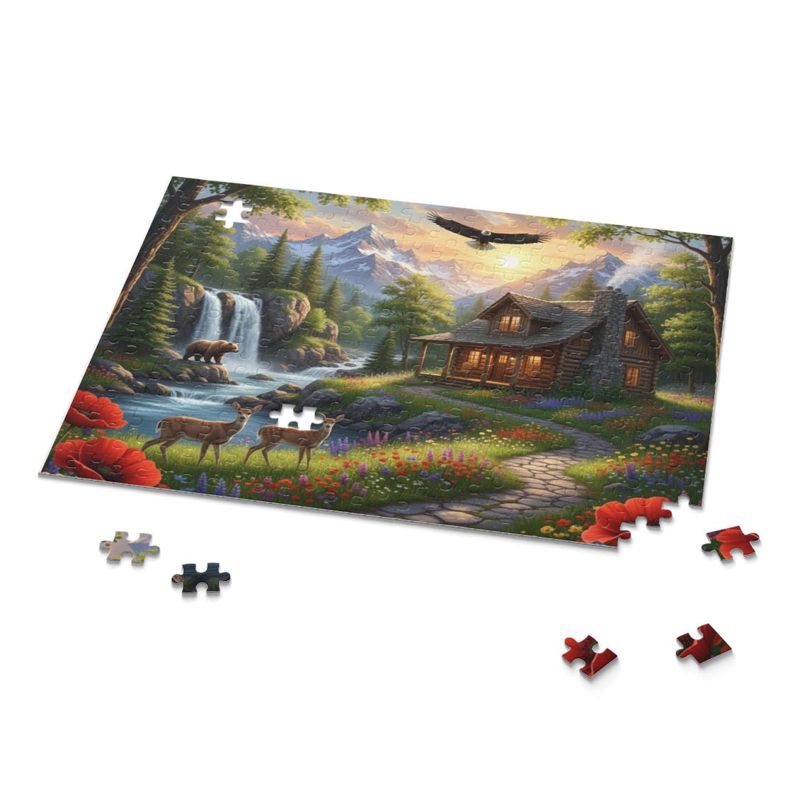 Abundant Wildlife Mountain Cabin Wilderness Puzzle | Scenic Nature ...