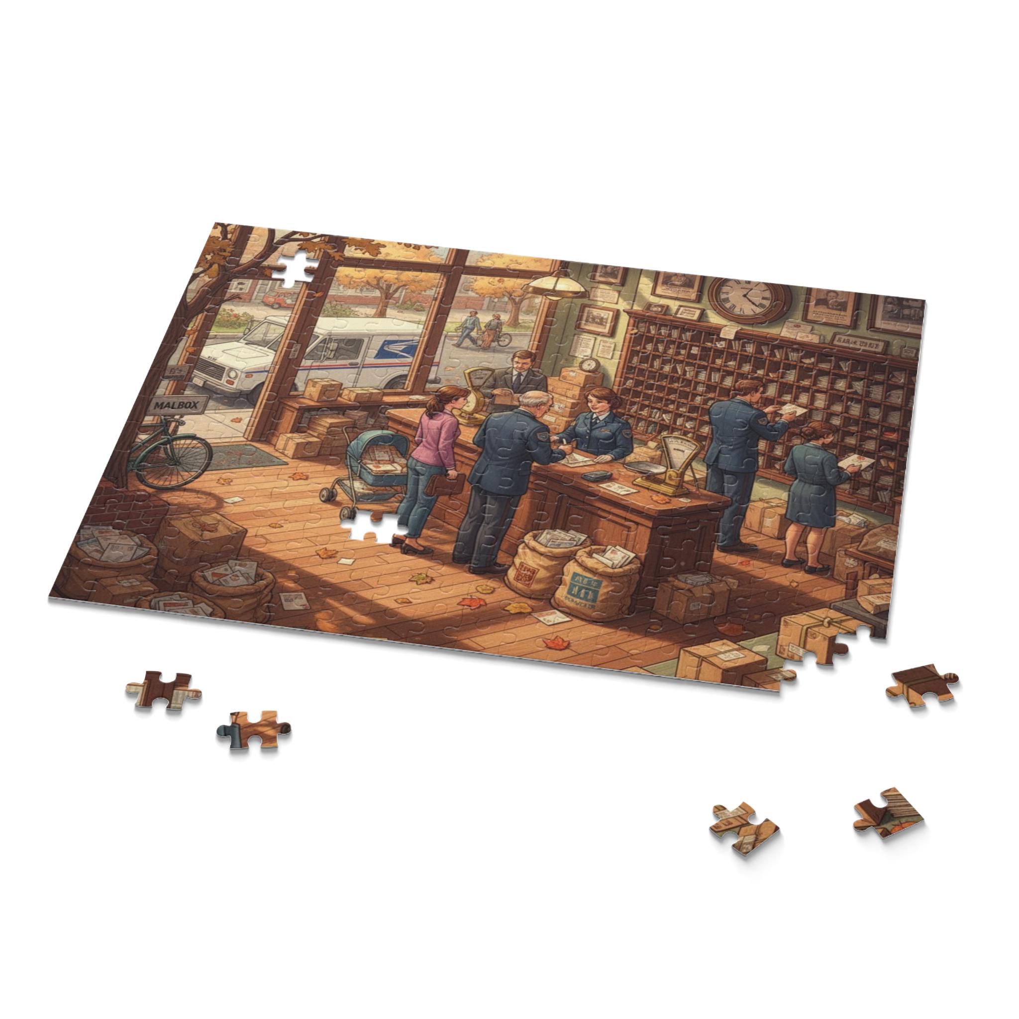 Vintage Post Office Scene Puzzle Piece | Cozy Illustration Jigsaw - Etsy