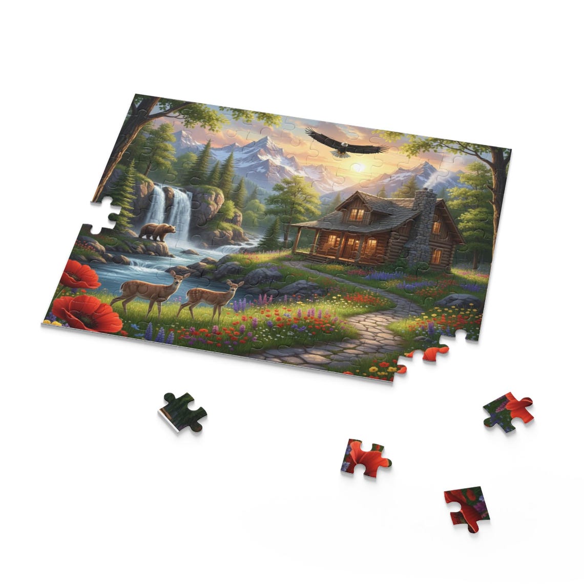 Abundant Wildlife Mountain Cabin Wilderness Puzzle | Scenic Nature ...