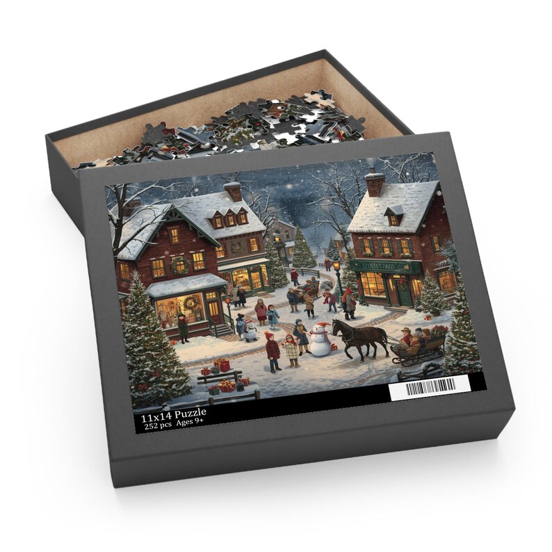 Vintage Snowy Village Christmas Scene Puzzle | Holiday Jigsaw - Etsy